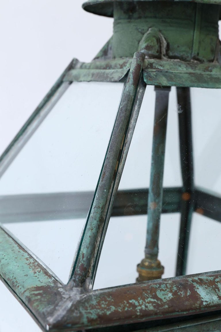 Green Verdigris Copper and Brass French Lantern at 1stDibs