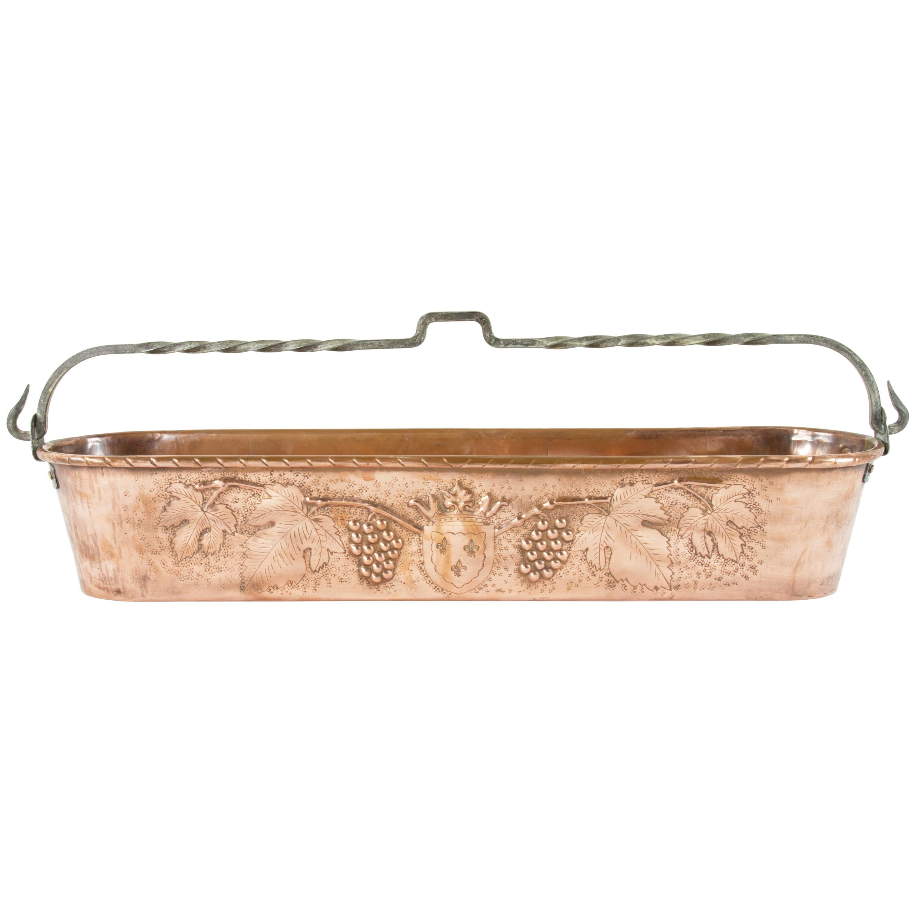French Copper Repousse Fish Pot or Planter with Grapes and Fleur-de-Lys ...