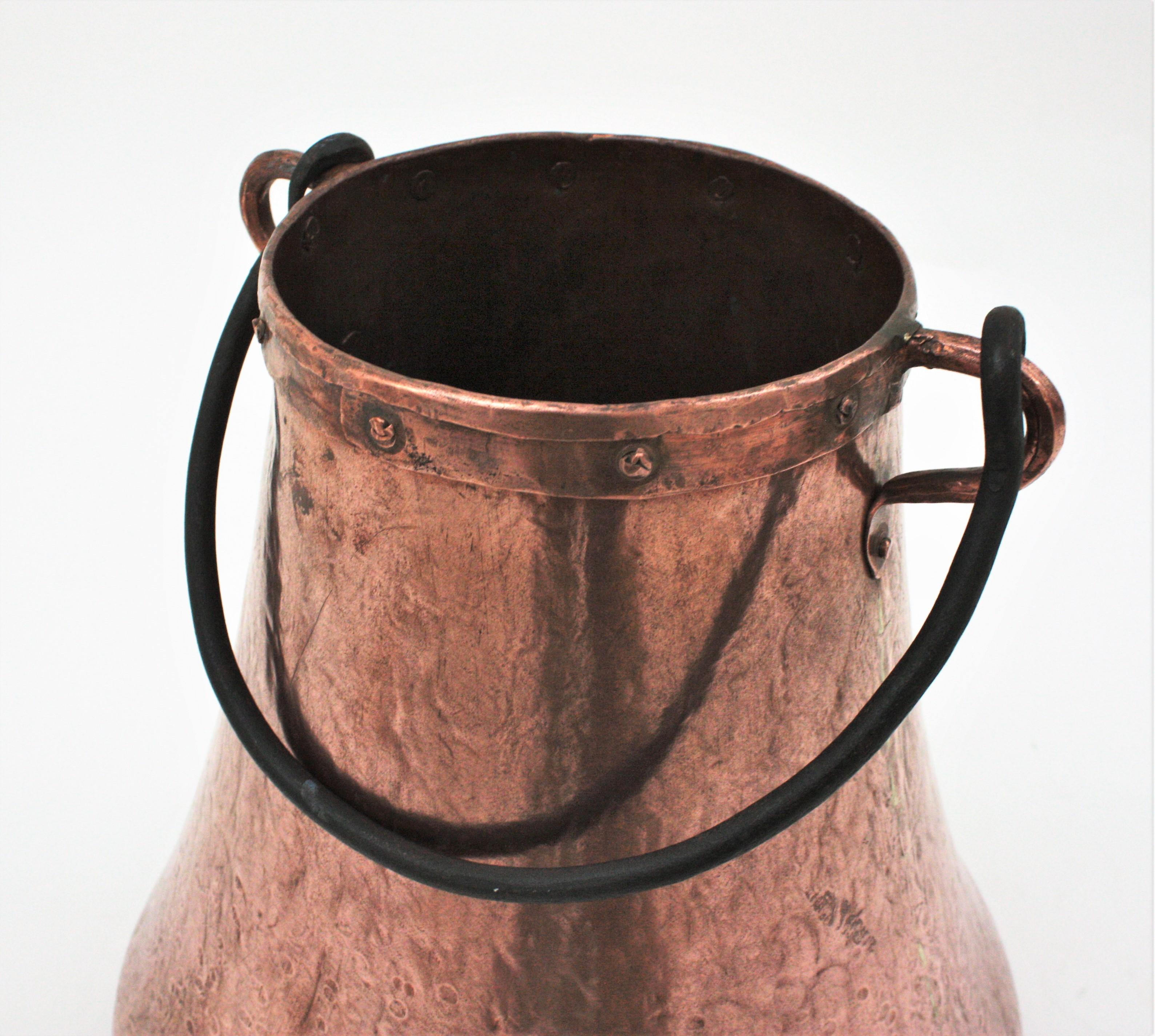 French Copper Tall Cauldron or Planter with Iron Handle at 1stDibs ...