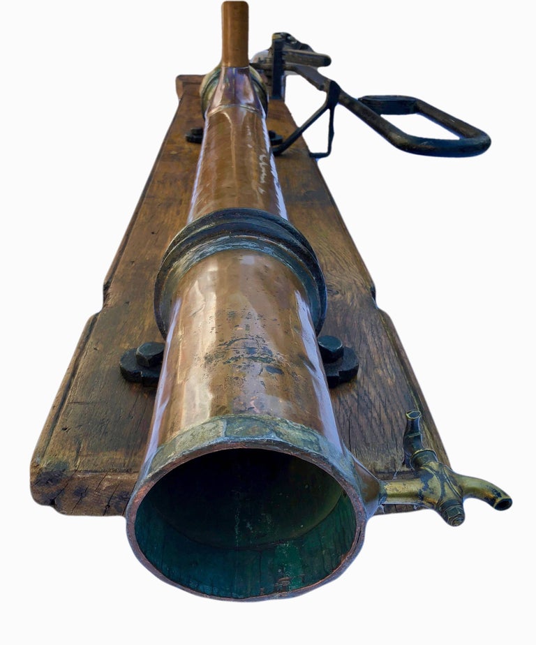 French Copper Water Hand Pump, Black Iron Features, Spout, on Wood ...
