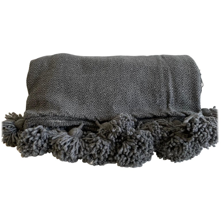 French Cotton Loomed Large Throw in Gray and Black at 1stDibs