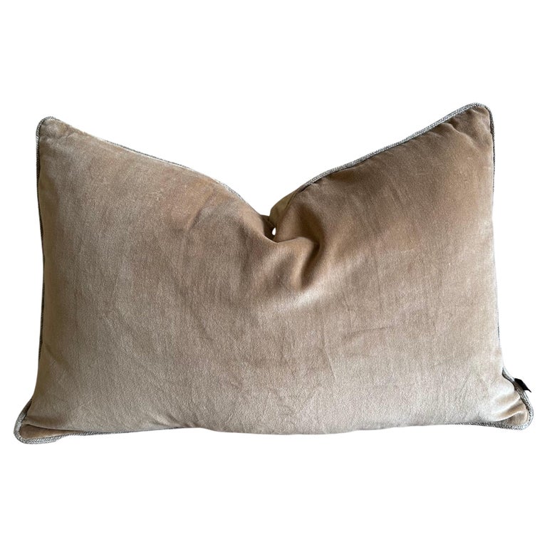 French Cotton Velvet Lumbar Pillow with Jute Trim For Sale at 1stDibs