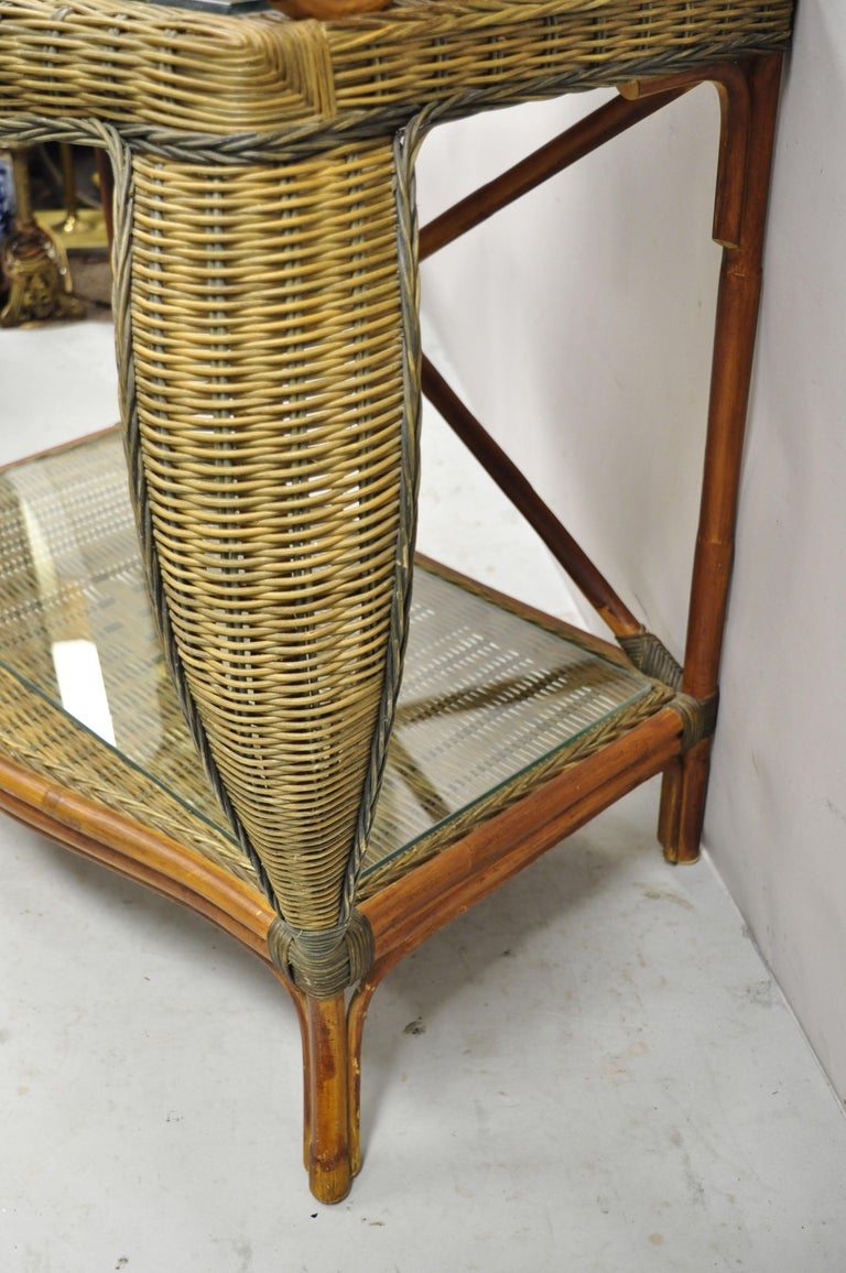 French Country 3 Tier Wicker Rattan Wrapped Frame Kitchen Bakers Rack ...