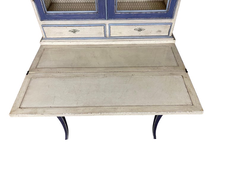 French Country Blue Secretaire/Desk with Wire Shelving and Pull out Lap ...