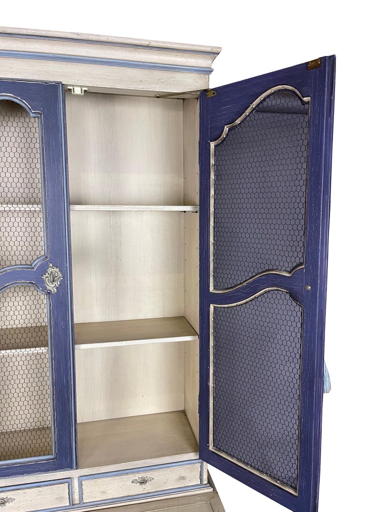 French Country Blue Secretaire/Desk with Wire Shelving and Pull out Lap ...