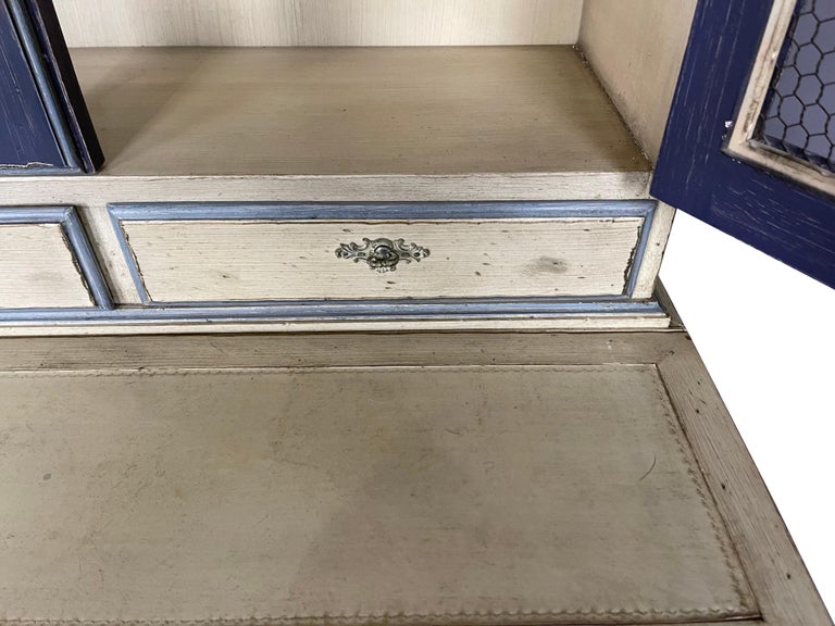 French Country Blue Secretaire/Desk with Wire Shelving and Pull out Lap ...