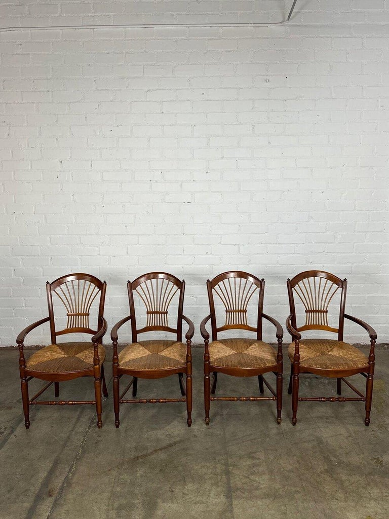 French Country Cherry Dining Chairs with Woven Seats, Set of 4 For Sale ...