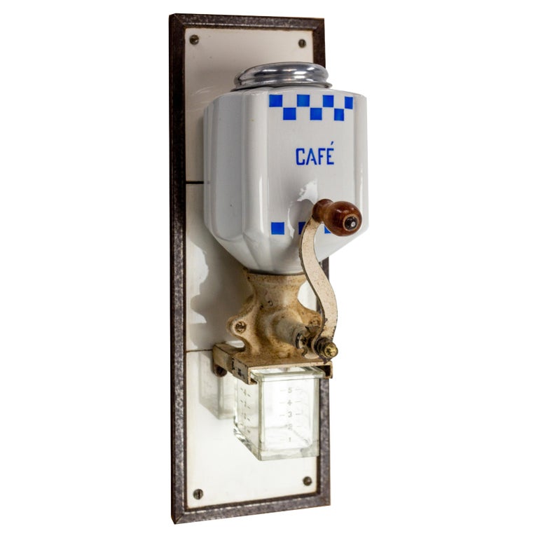 French Country Coffee grinder, Ceramic, Glass, Iron and Wood, circa ...