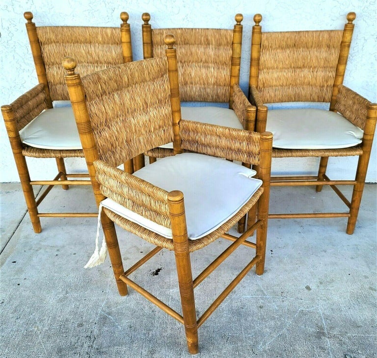 French Country Rush Dining Chairs with Custom Seat Cushions, Set of 4 ...