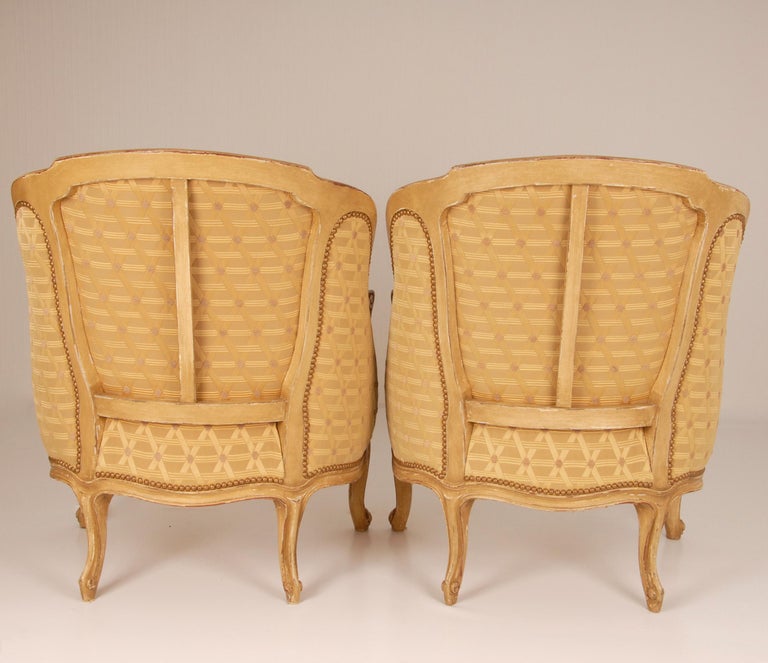 French Country Yellow Gold Upholstered Bergere Chairs Cabriole Legs a ...