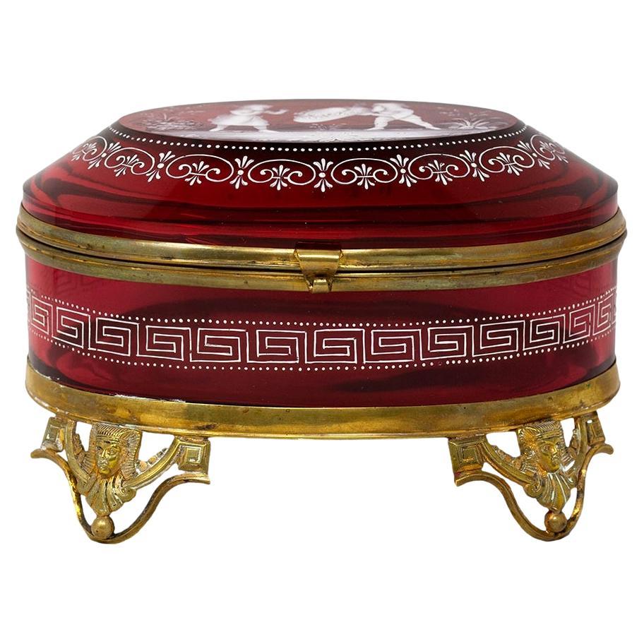 French Cranberry Glass Box For Sale at 1stDibs