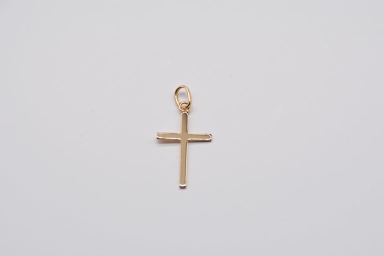 French Cross Pendant Gold Yellow Thin For Sale at 1stDibs