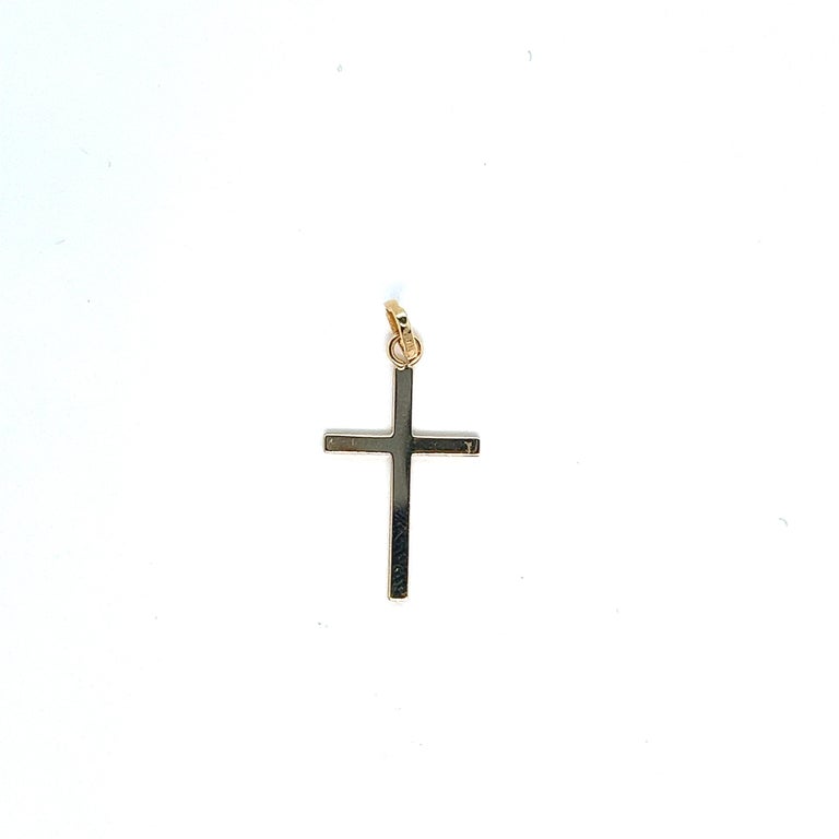 French Cross Pendant Gold Yellow Thin For Sale at 1stDibs