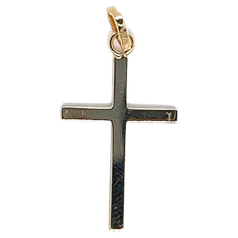 French Cross Pendant Gold Yellow Thin For Sale at 1stDibs