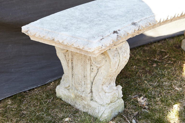 Curved Cast Stone Bench on Scrolled Leaves Base, circa 1960s, No. 2 at ...