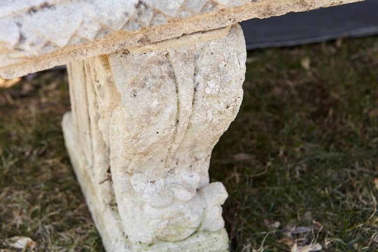 Curved Cast Stone Bench on Scrolled Leaves Base, circa 1960s, No. 2 at ...