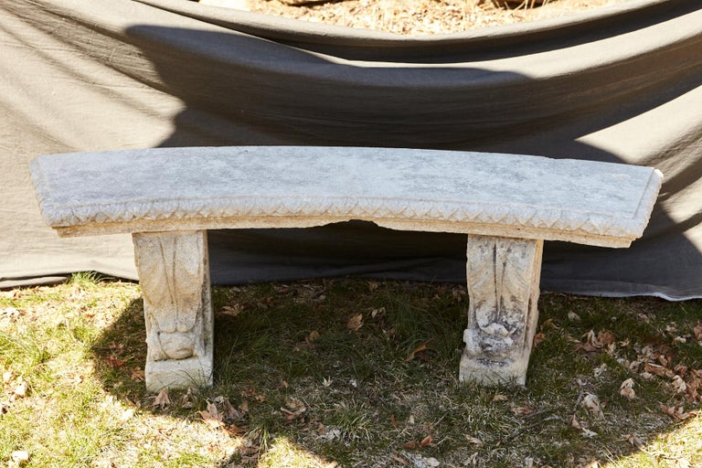 Curved Cast Stone Bench on Scrolled Leaves Base, circa 1960s, No 3 at ...