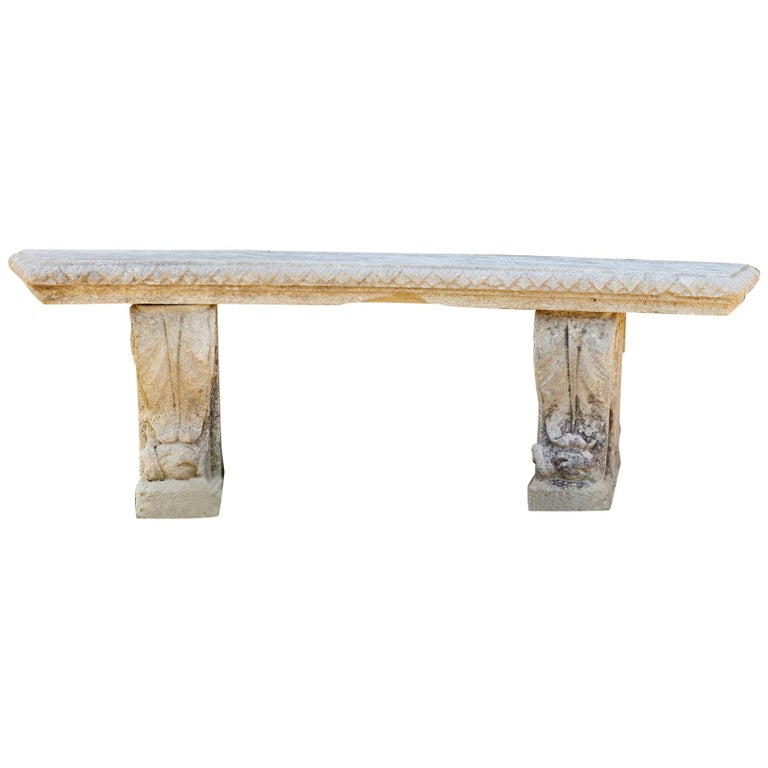 Curved Cast Stone Bench on Scrolled Leaves Base, circa 1960s, No 3 at ...