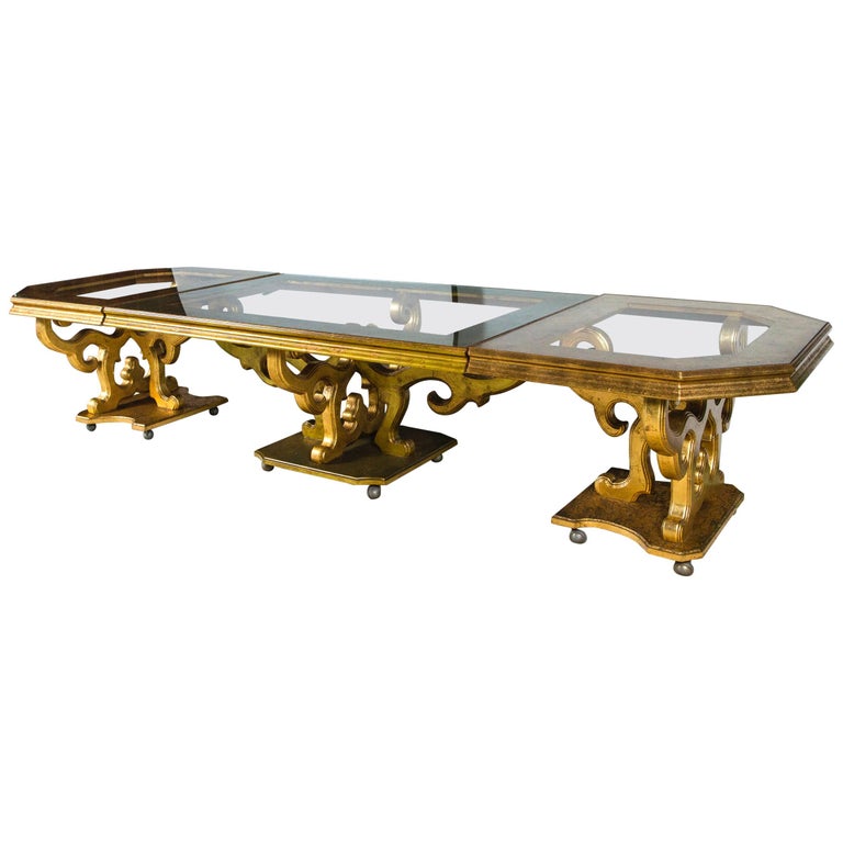 French Custom Made Gilt Carved Wood Dining Table at 1stDibs