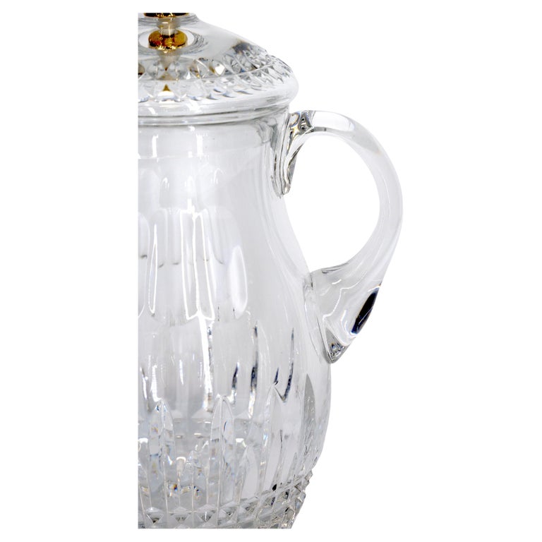 French Cut Crystal / Brass Finial Water Pitcher For Sale at 1stDibs