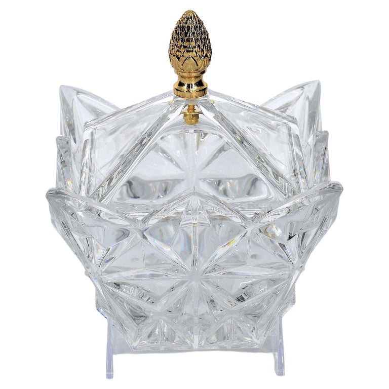 French Cut Crystal / Gilt Brass Finial Covered Dish For Sale at 1stDibs