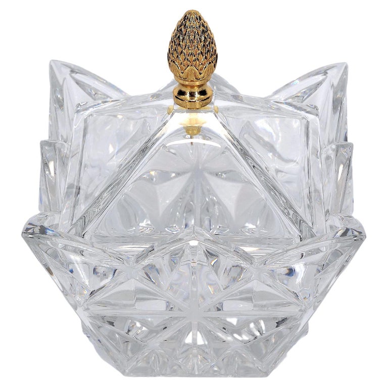 French Cut Crystal / Gilt Brass Finial Covered Dish For Sale at 1stDibs