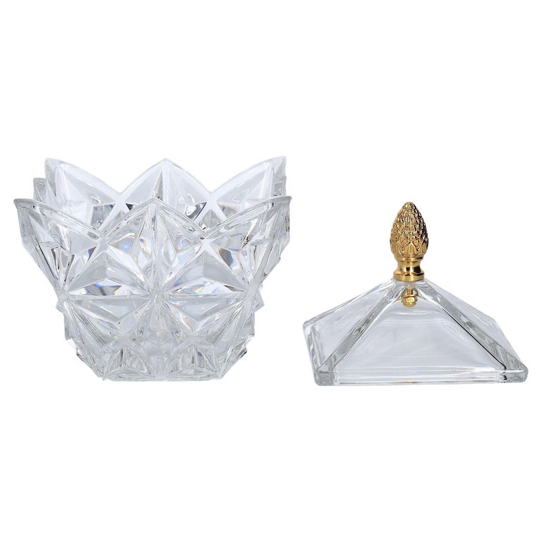 French Cut Crystal / Gilt Brass Finial Covered Dish For Sale at 1stDibs