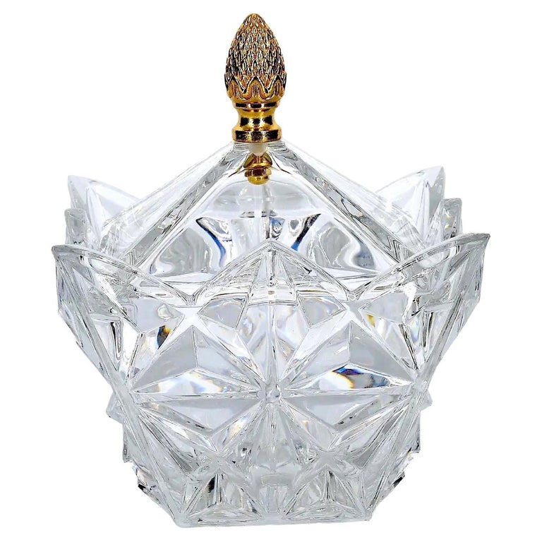 French Cut Crystal / Gilt Brass Finial Covered Dish For Sale at 1stDibs
