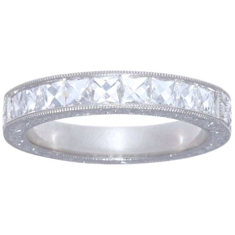 French Cut Diamond Platinum Half Eternity Band For Sale at 1stDibs