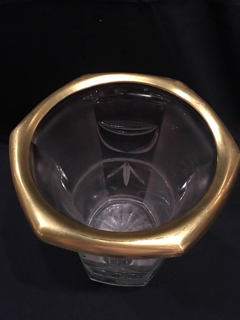 French Cut-Glass Vase or Ice Bucket with a Gilded Rim, Early 20th ...