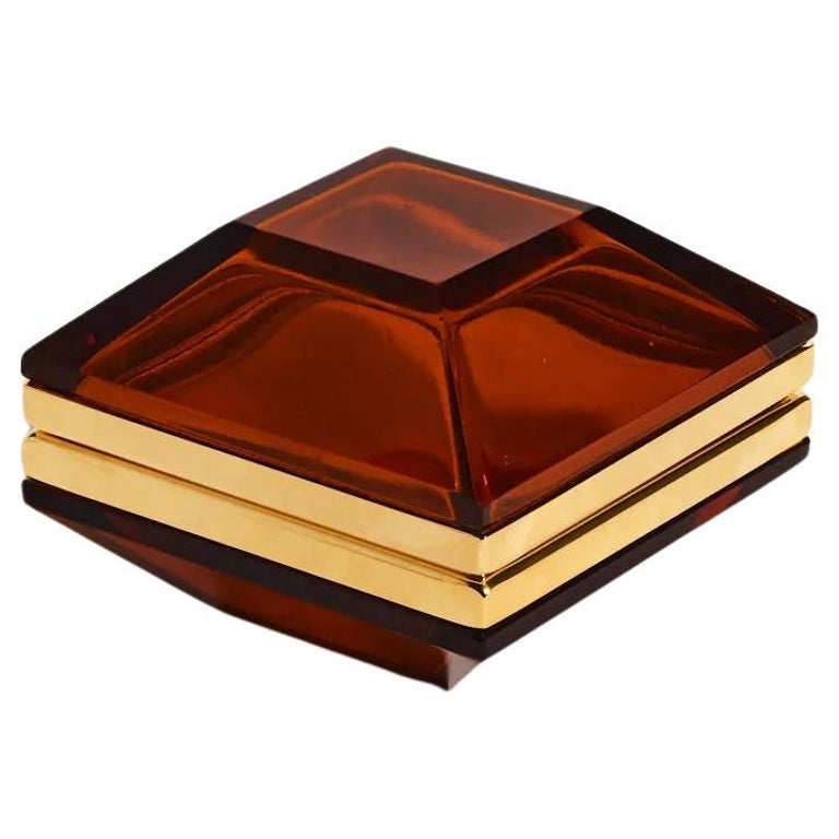 French Dark Amber Faceted Glass Jewelry Box For Sale at 1stDibs