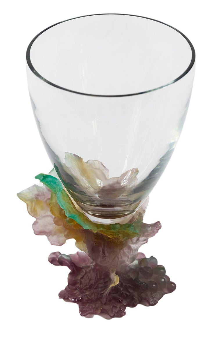 French Daum Bacchus Clear And Green Amethyst Vase pâté de verre at ...