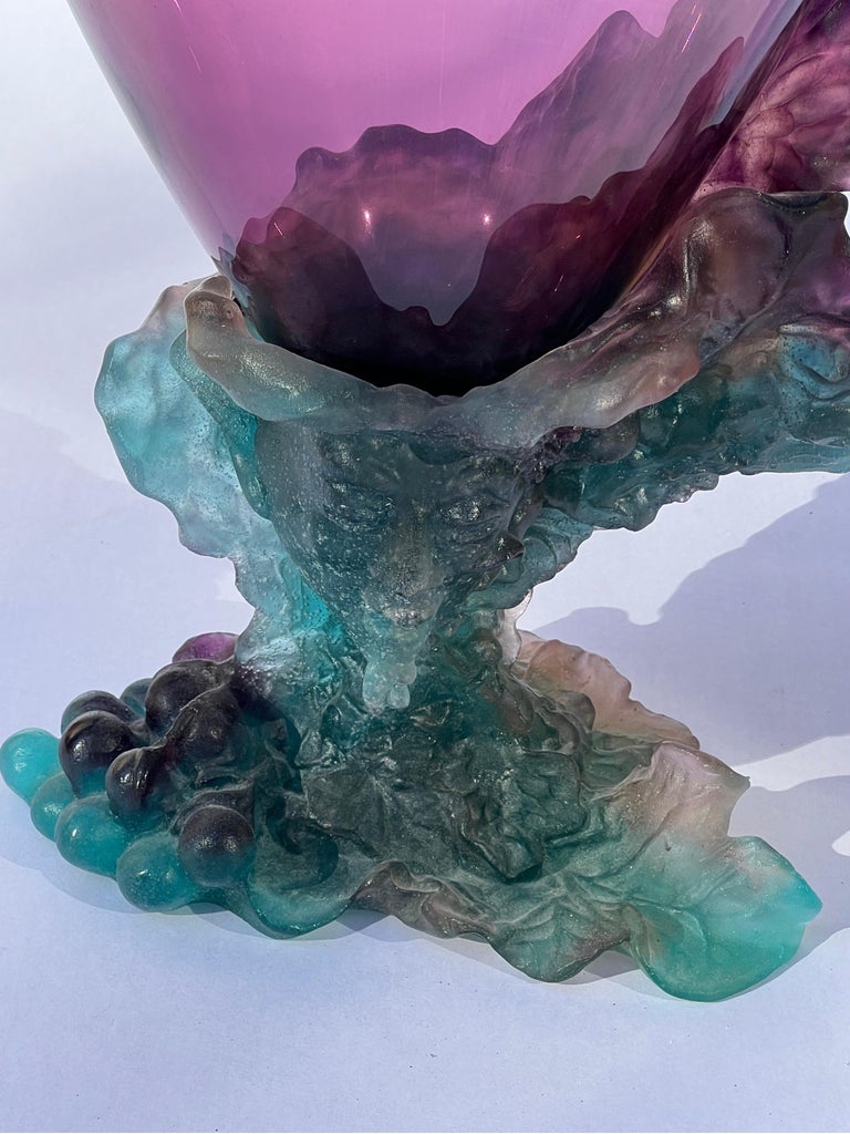 French Daum Bacchus Large Green Amethyst Vase-Centerpiece Pâté De Verre ...
