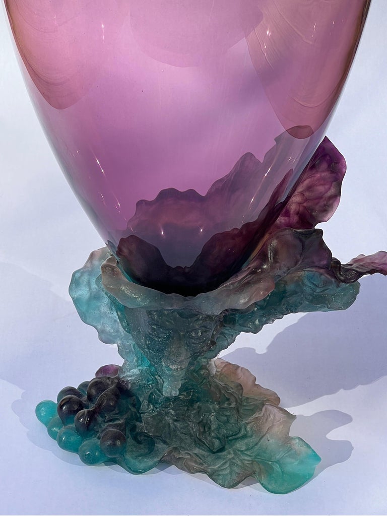 French Daum Bacchus Large Green Amethyst Vase-Centerpiece Pâté De Verre ...
