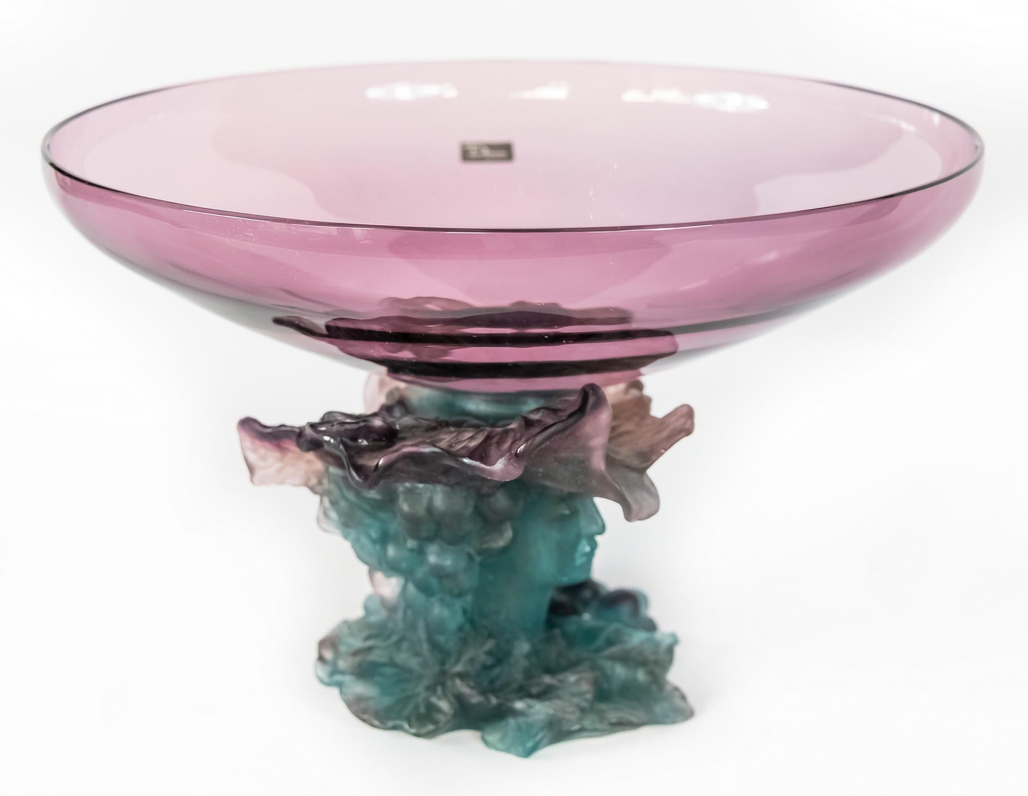 French Daum Bacchus Large Green Amethyst Vase-Centerpiece pâté de verre ...
