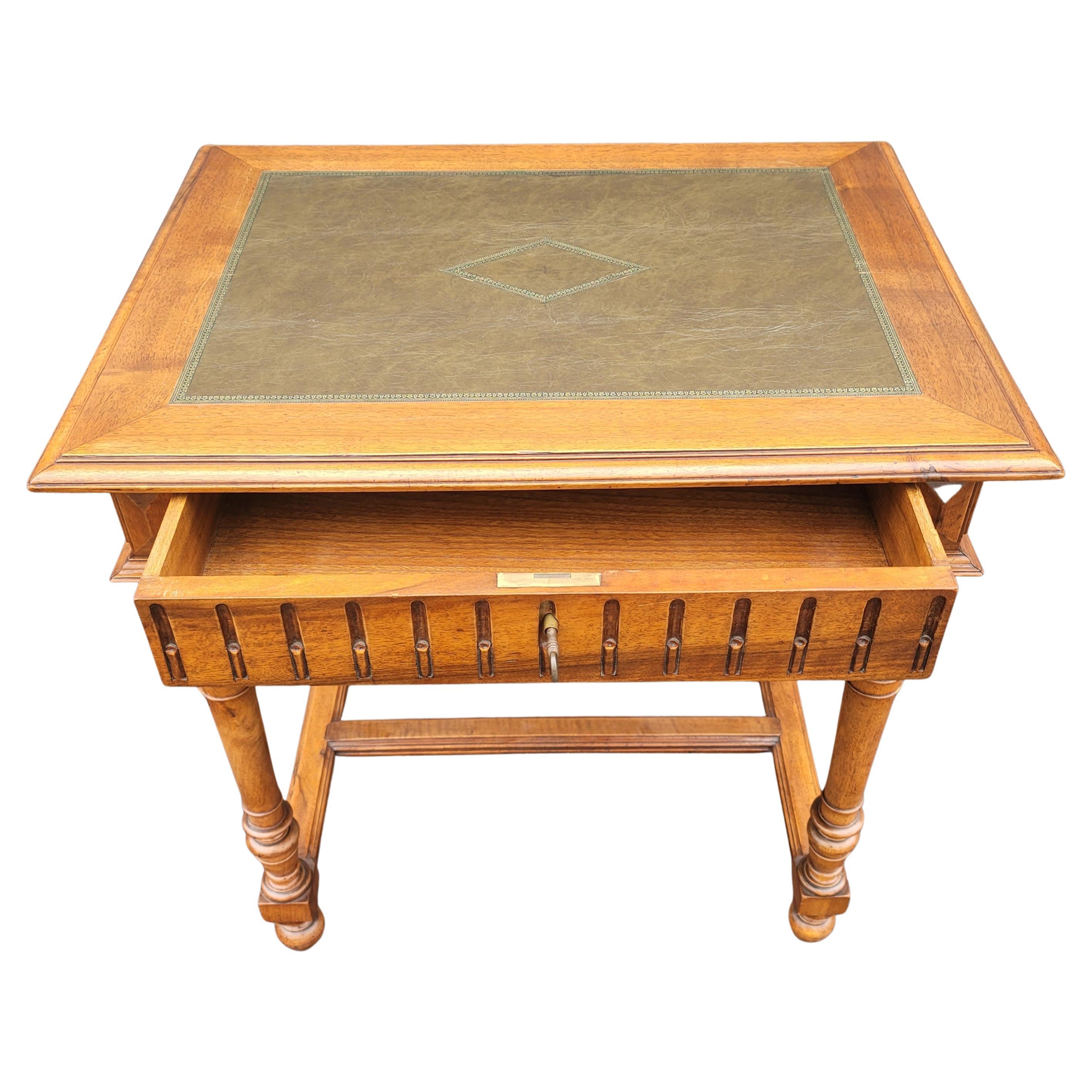 French Debournais One Drawer Tooled Leather Top Desk Table with Lock ...