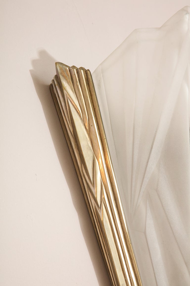 French Deco Frosted Geometric Glass Sconces at 1stDibs