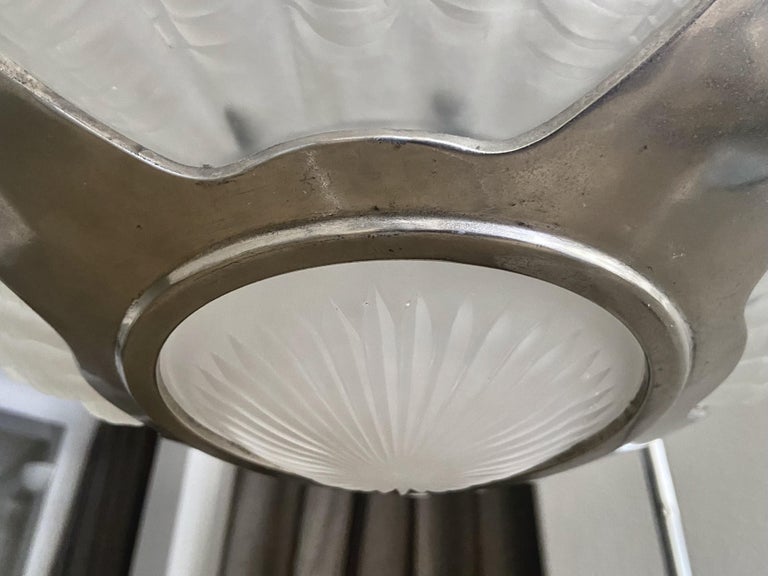 French Deco Frosted Glass Clamshell Chandelier Pendant Light For Sale ...