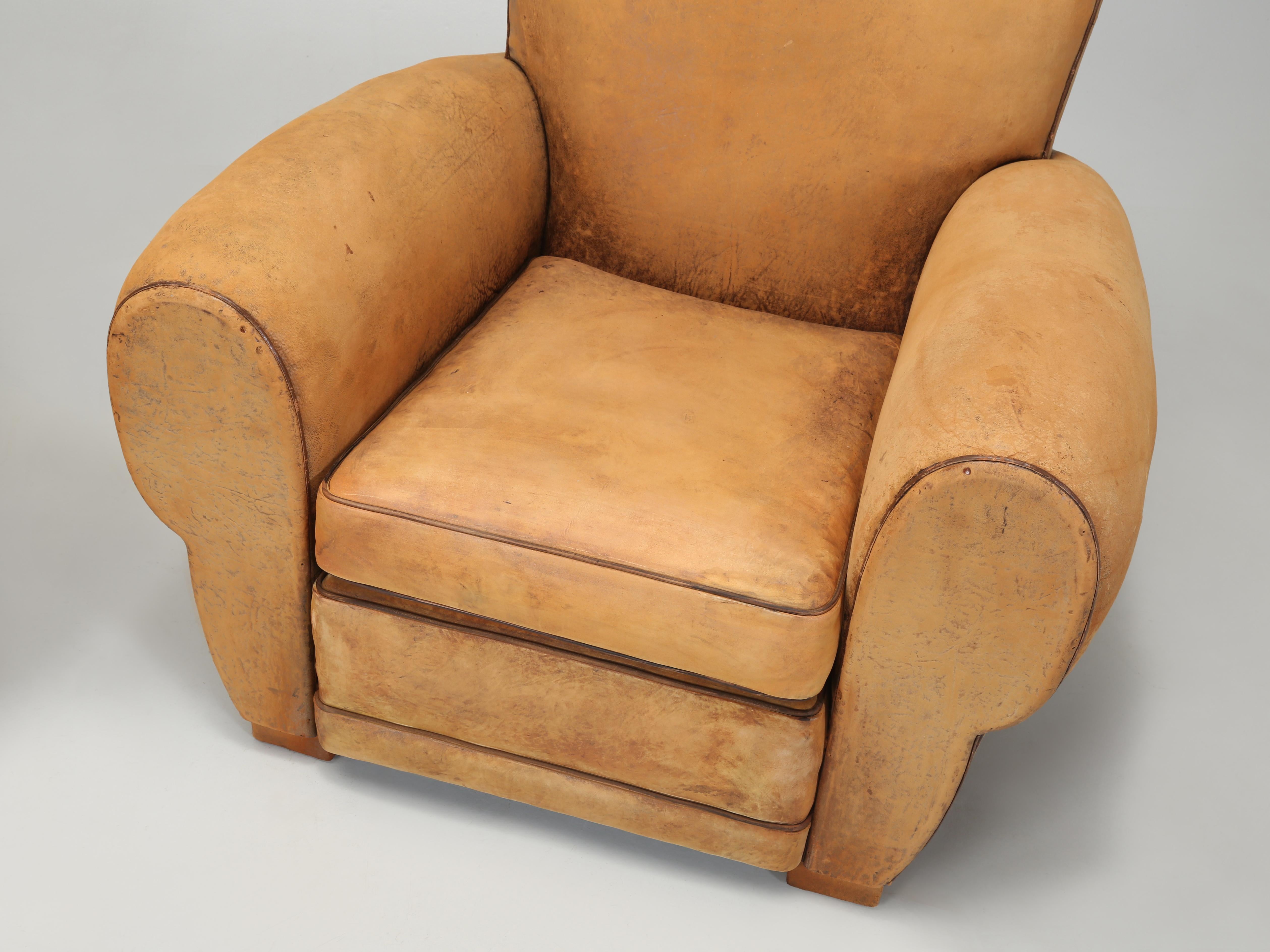 French Deco Leather Club Chairs Restored Internally Cosmetically Original c1930s For Sale at 1stDibs