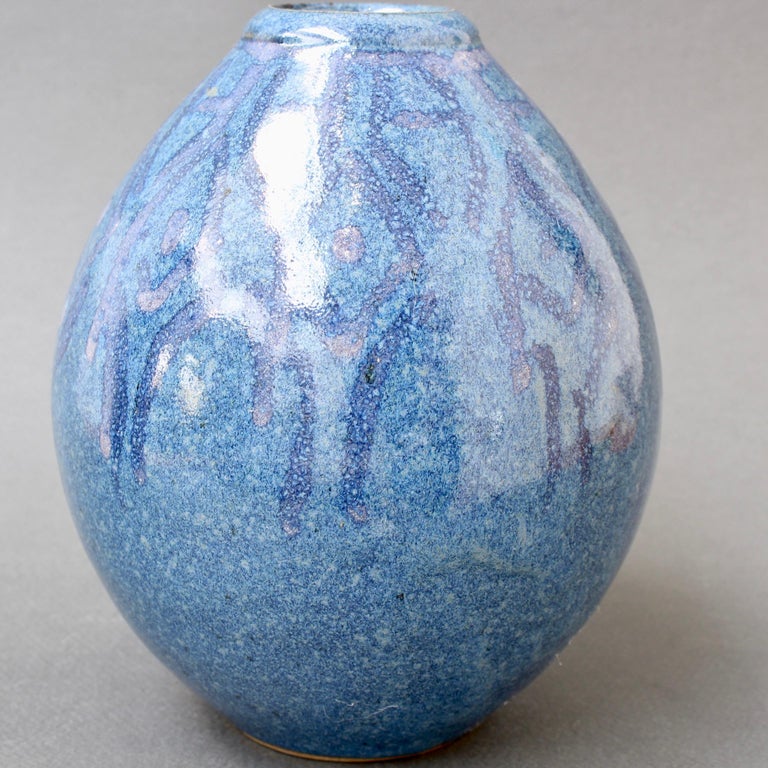 French Decorative Blue Ceramic Vase 'circa 1970s' at 1stDibs