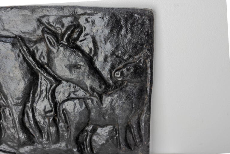 French Decorative Cast Iron Plate with Cow Calf and Farmer, 19th ...