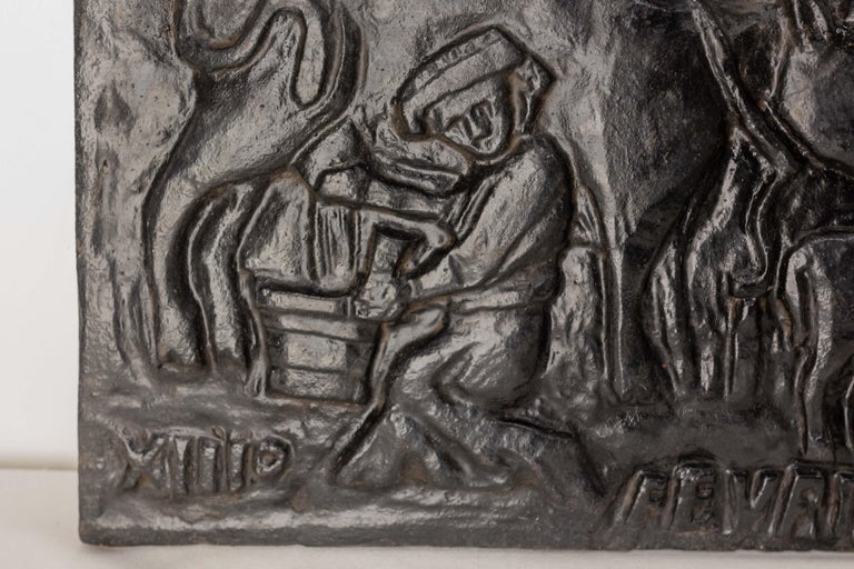 French Decorative Cast Iron Plate with Cow Calf and Farmer, 19th ...