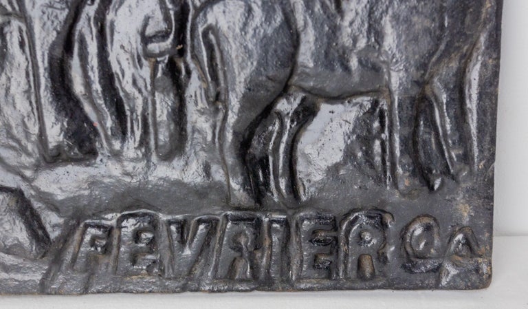 French Decorative Cast Iron Plate with Cow Calf and Farmer, 19th ...