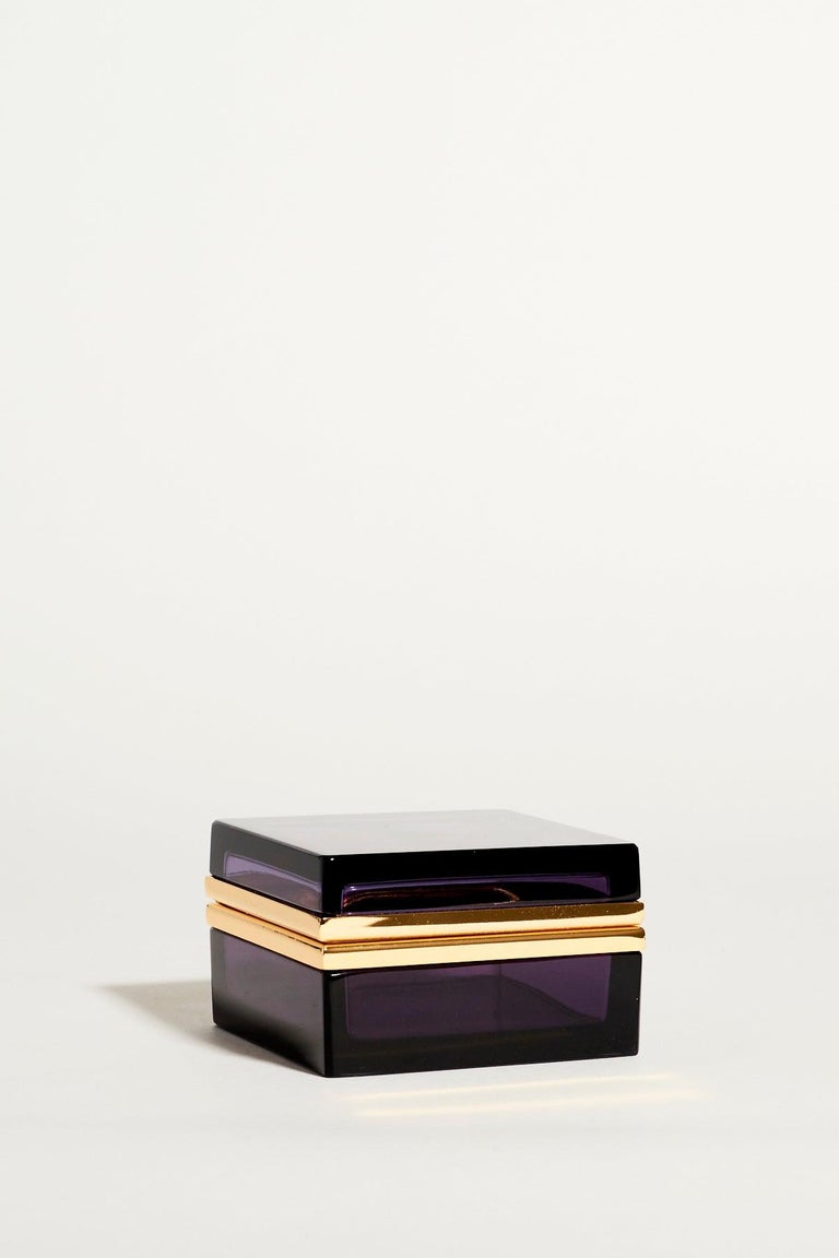 French Deep Amethyst Glass Square Jewelry Box at 1stDibs