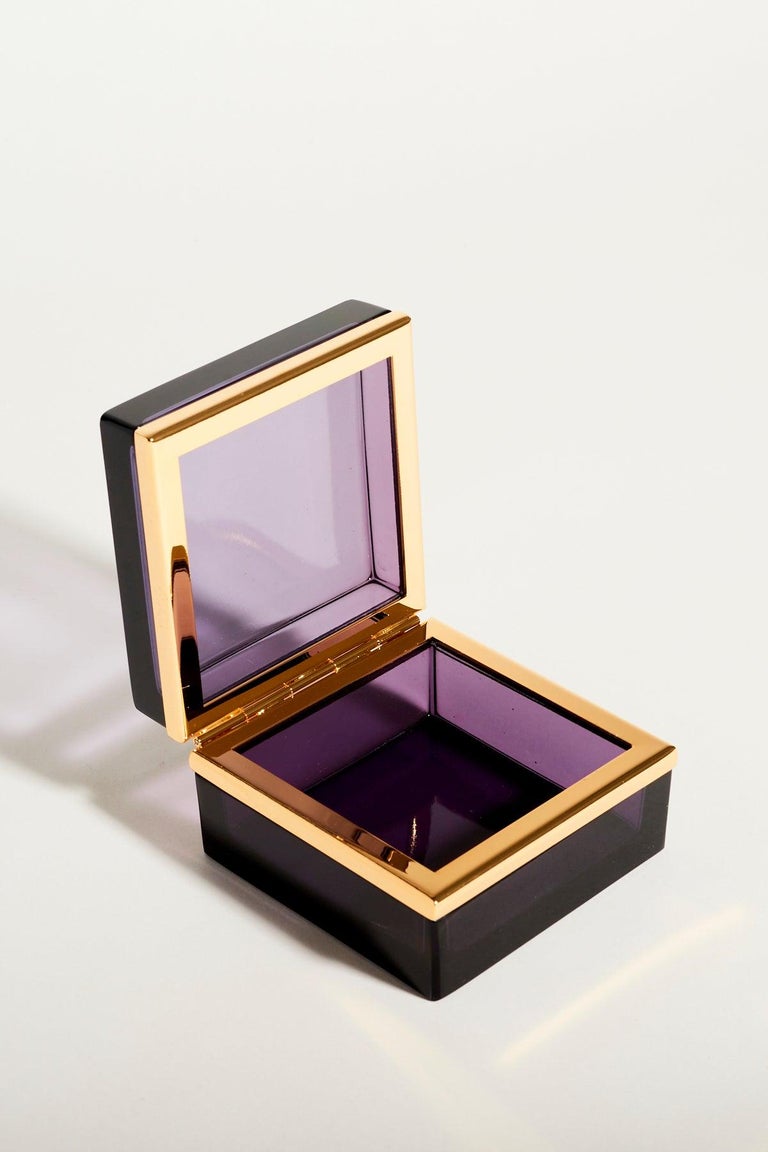 French Deep Amethyst Glass Square Jewelry Box at 1stDibs