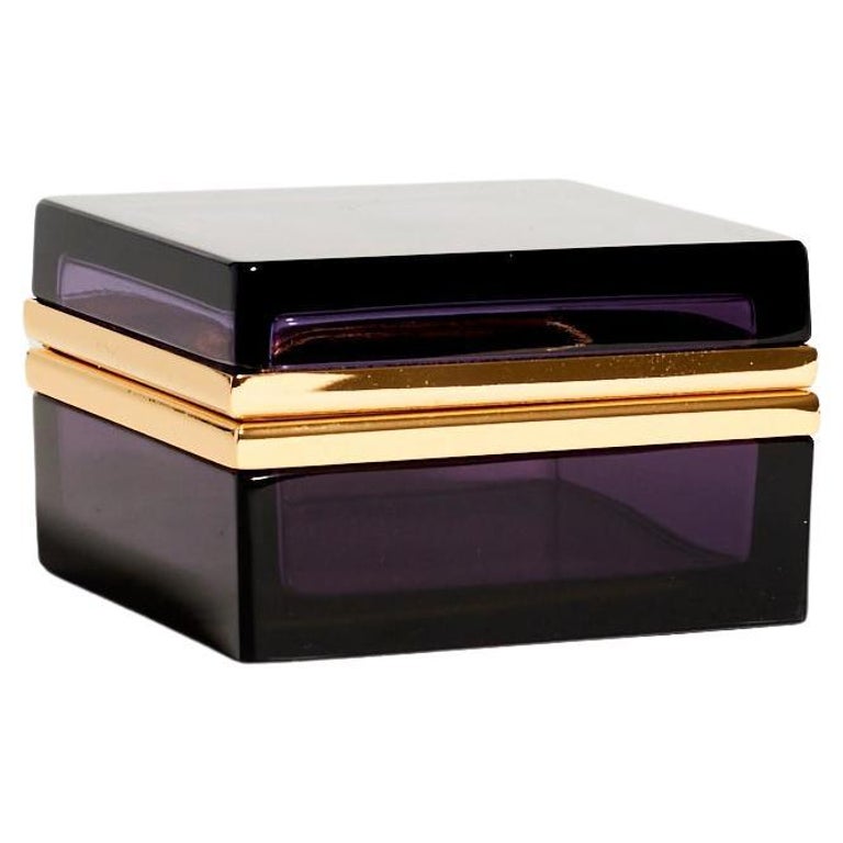 French Deep Amethyst Glass Square Jewelry Box at 1stDibs
