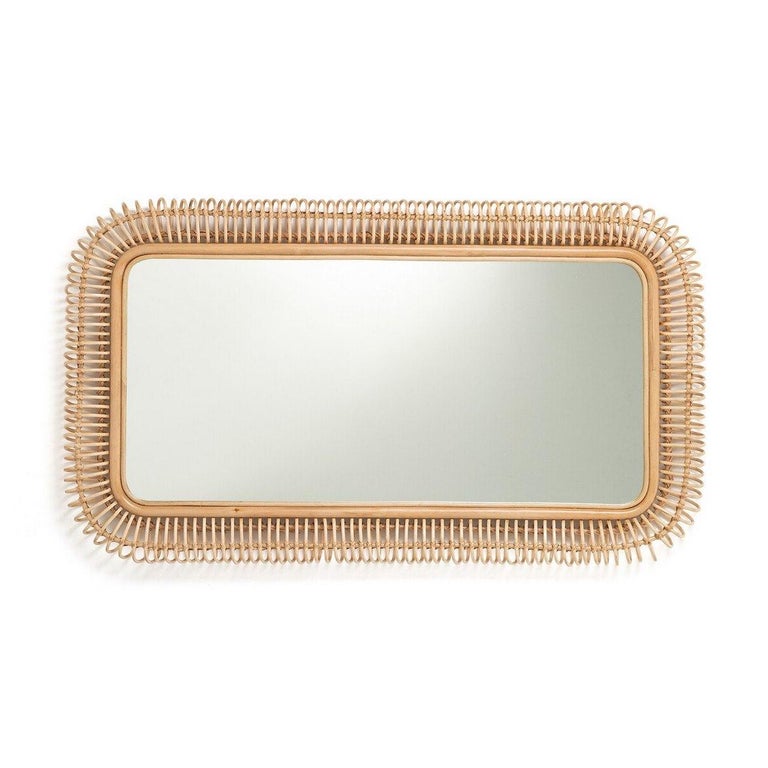 French Design Large Rectangular Rattan Mirror For Sale at 1stDibs