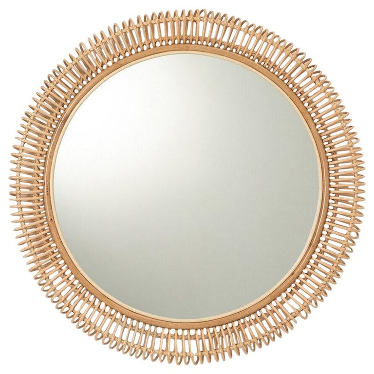 French Design Large Round Rattan Mirror For Sale at 1stDibs