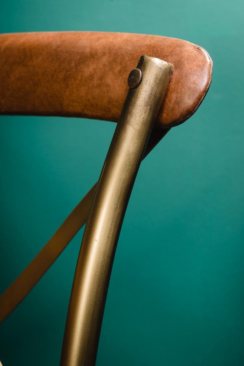 French Design Metal and Cognac Leather Bistro Style Chair For Sale at ...