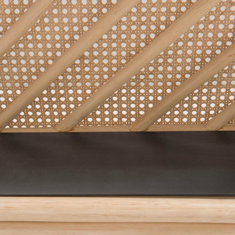 French Design Rattan Black Metal and Handbraided Wicker Cane Screen ...